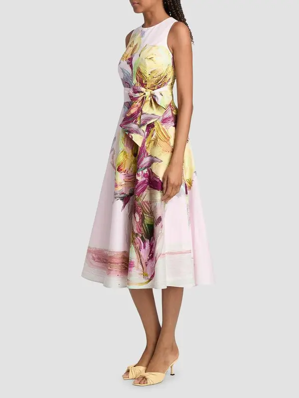 Rickie Freeman For Teri Jon Border Print Cotton Cocktail Dress