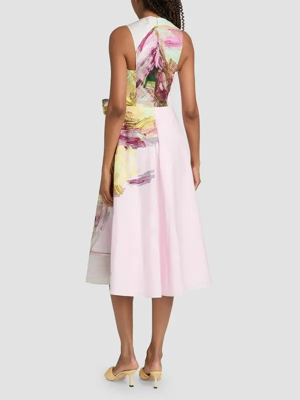 Rickie Freeman For Teri Jon Border Print Cotton Cocktail Dress