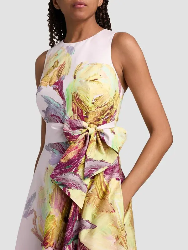 Rickie Freeman For Teri Jon Border Print Cotton Cocktail Dress