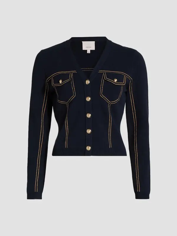 Cinq À Sept Elisha Contrast Piped Cardigan - Navy