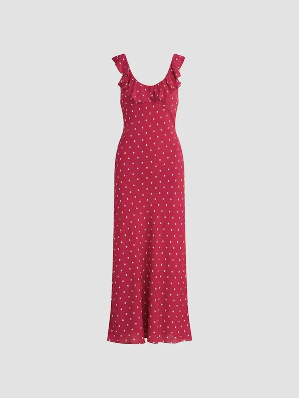 FAVORITE DAUGHTER The Blossom Ruffle Polka Dot Midi-dress - Raspberry Ivory