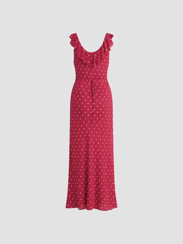 FAVORITE DAUGHTER The Blossom Ruffle Polka Dot Midi-dress