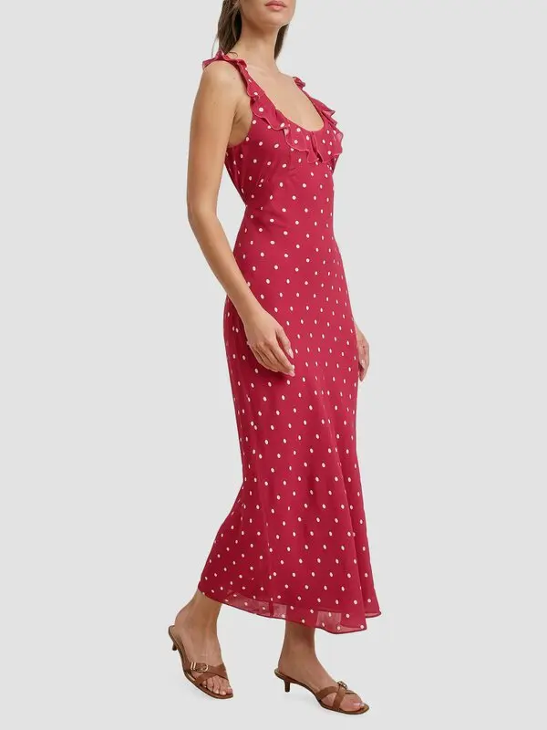 FAVORITE DAUGHTER The Blossom Ruffle Polka Dot Midi-dress