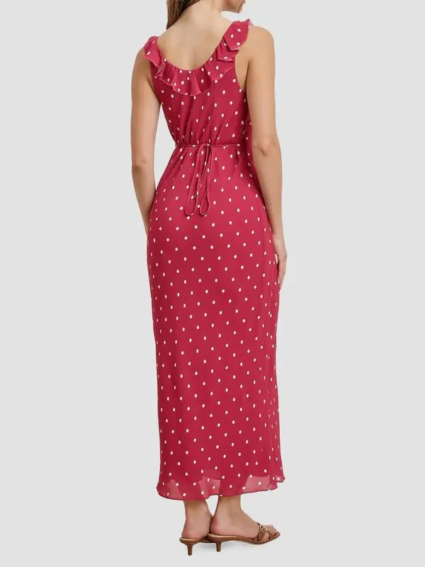 FAVORITE DAUGHTER The Blossom Ruffle Polka Dot Midi-dress