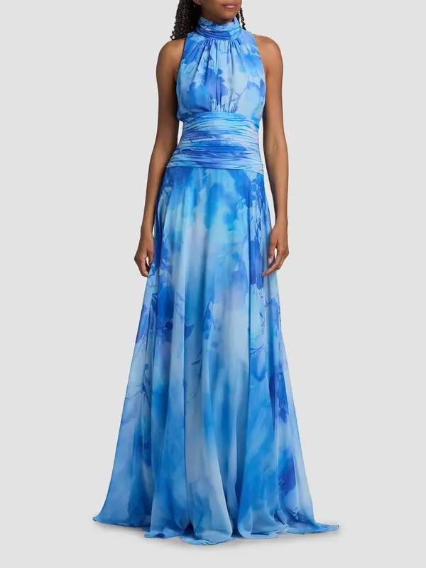 Rickie Freeman For Teri Jon Cloud Print Chiffon Gown