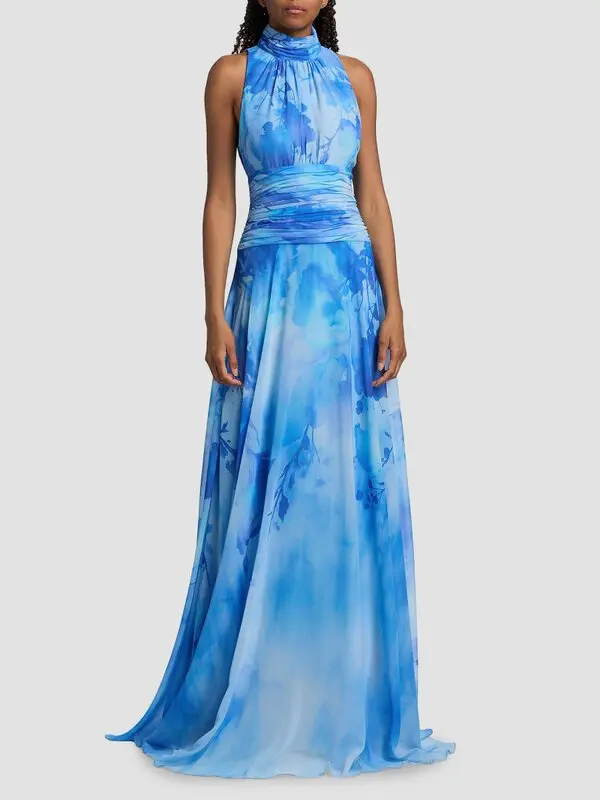 Rickie Freeman For Teri Jon Cloud Print Chiffon Gown