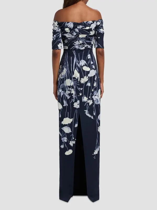 Lela Rose Floral Faille Off-the-shoulder Gown