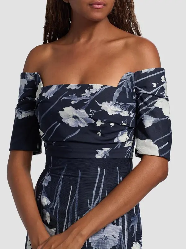Lela Rose Floral Faille Off-the-shoulder Gown