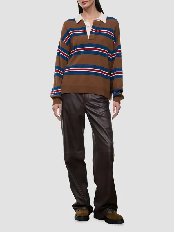 Staud Michael Striped Cashmere Polo Sweater