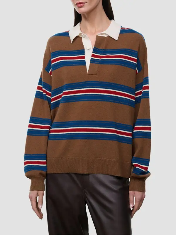 Staud Michael Striped Cashmere Polo Sweater