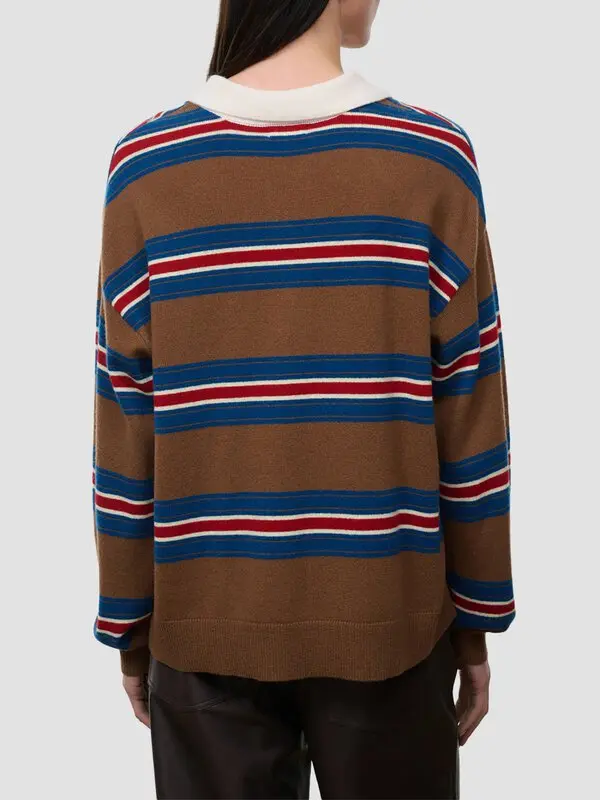 Staud Michael Striped Cashmere Polo Sweater