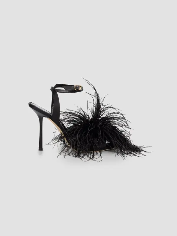 STUART WEITZMAN Boa 100mm Feather-accent Satin Sandals
