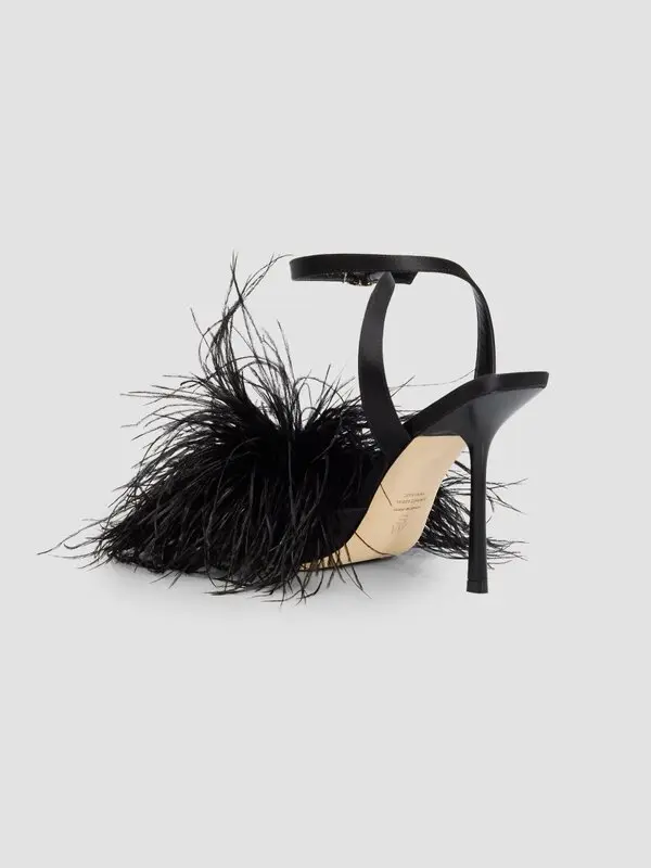 STUART WEITZMAN Boa 100mm Feather-accent Satin Sandals