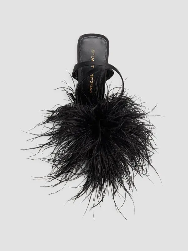 STUART WEITZMAN Boa 100mm Feather-accent Satin Sandals