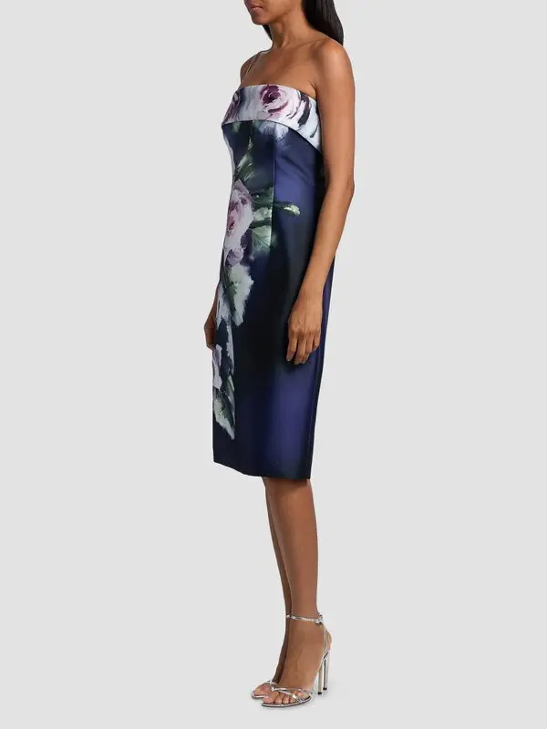 Rickie Freeman For Teri Jon Mikado Floral Strapless Midi-dress