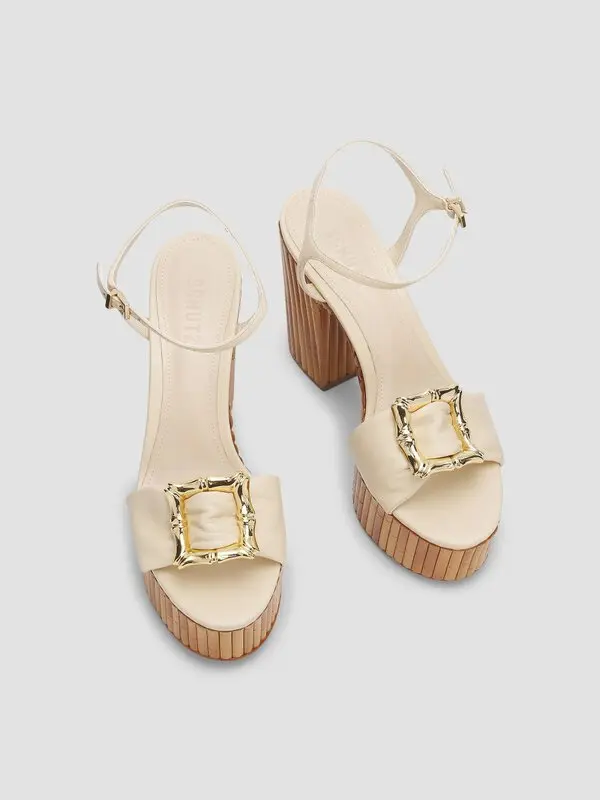 Schutz Enola 120mm Leather Platform Sandals - Egg Shell