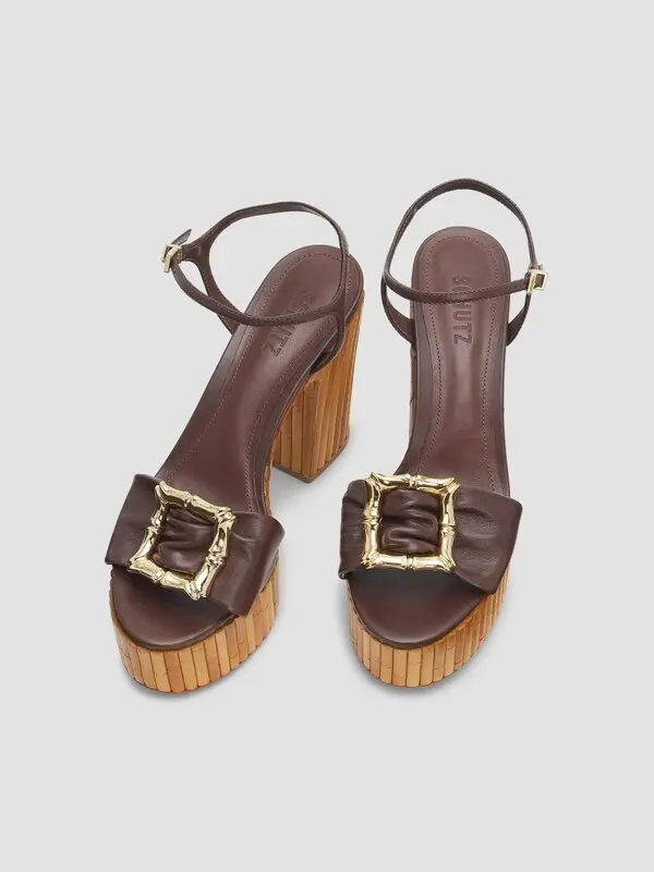 Schutz Enola 120mm Leather Platform Sandals - Root Brown