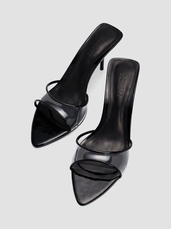 Schutz Elodie Vinyl 75mm Patent Leather Sandals - Transparent Black