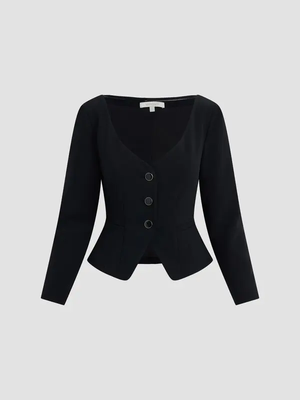 FAVORITE DAUGHTER The Reveal Tailored Peplum Blazer - Black