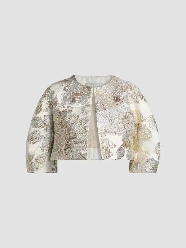 Rickie Freeman For Teri Jon Metallic Jacquard Crop Bolero