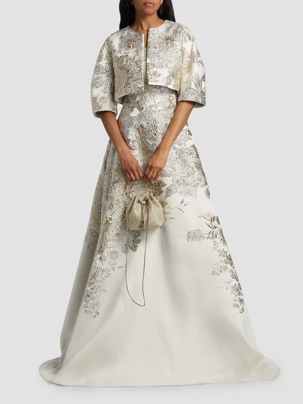 Rickie Freeman For Teri Jon Metallic Jacquard Crop Bolero