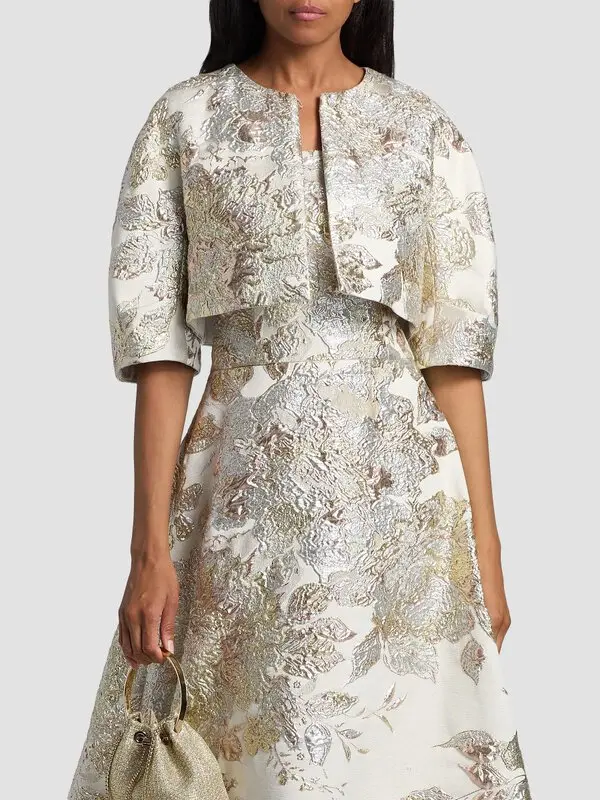 Rickie Freeman For Teri Jon Metallic Jacquard Crop Bolero