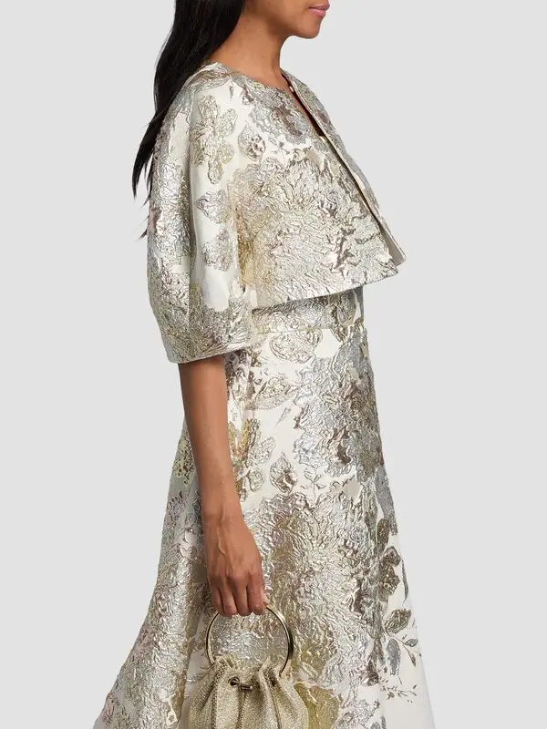 Rickie Freeman For Teri Jon Metallic Jacquard Crop Bolero