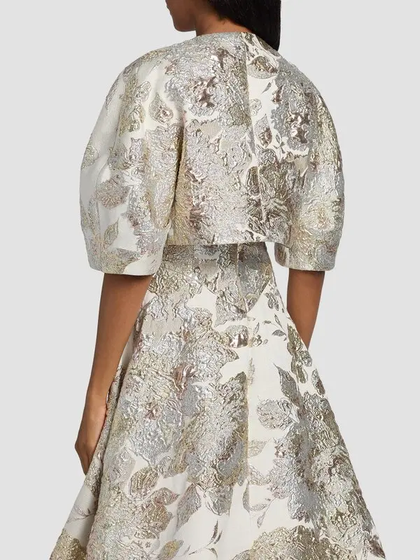 Rickie Freeman For Teri Jon Metallic Jacquard Crop Bolero