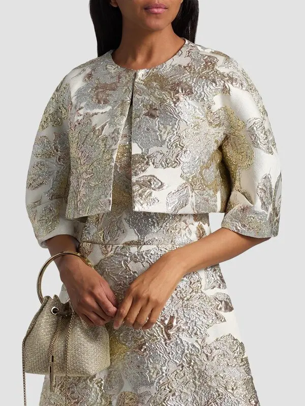 Rickie Freeman For Teri Jon Metallic Jacquard Crop Bolero