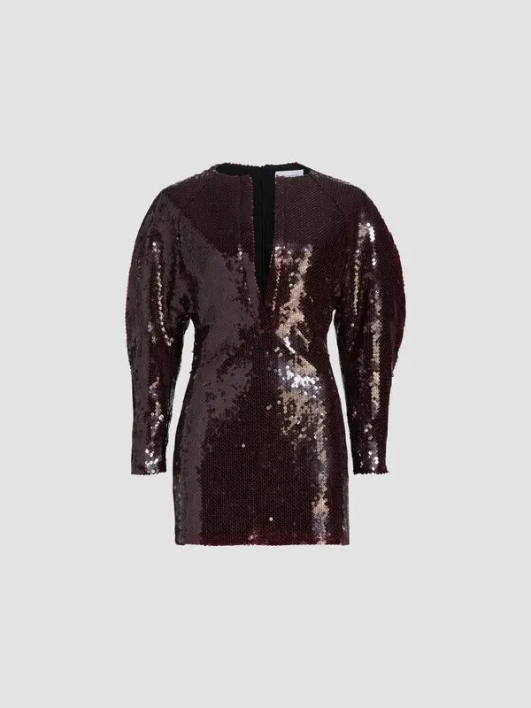 16Arlington Mitilla Split Neck Sequin Minidress - Borgogna