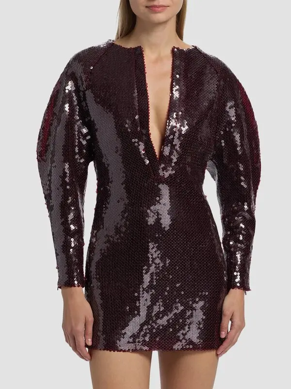 16Arlington Mitilla Split Neck Sequin Minidress