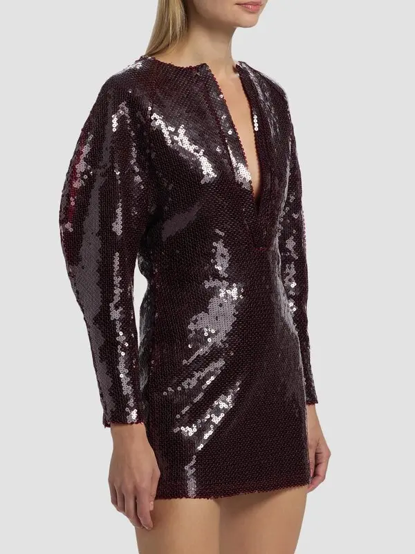 16Arlington Mitilla Split Neck Sequin Minidress