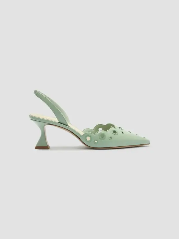 ALEXANDRE BIRMAN Miley 60mm Eyelet Leather Slingback Pumps - Mint