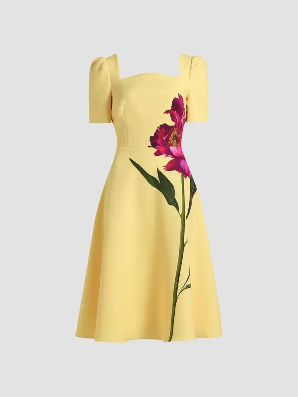 Rickie Freeman For Teri Jon Flower Scuba A-line Midi-dress