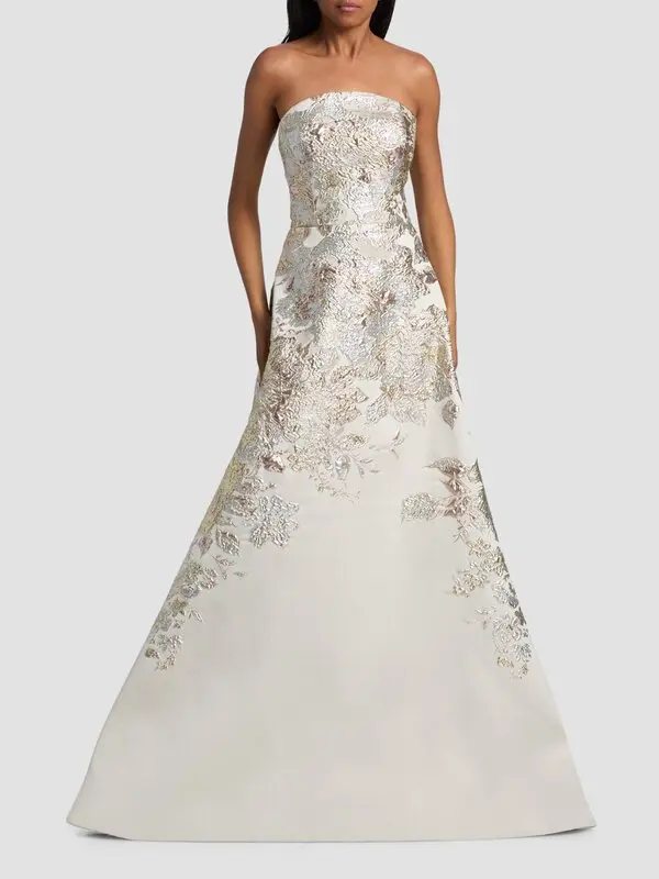 Rickie Freeman For Teri Jon Strapless Metallic Jacquard A-line Gown
