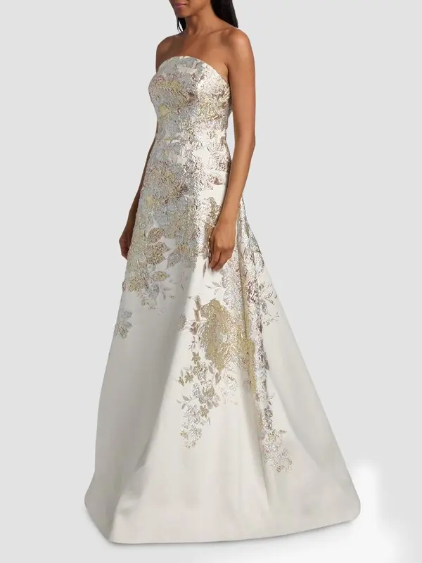 Rickie Freeman For Teri Jon Strapless Metallic Jacquard A-line Gown