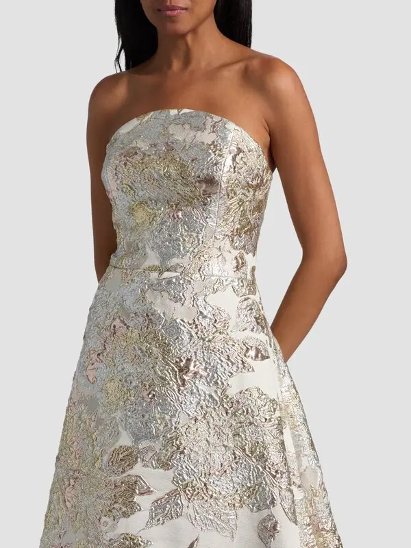 Rickie Freeman For Teri Jon Strapless Metallic Jacquard A-line Gown