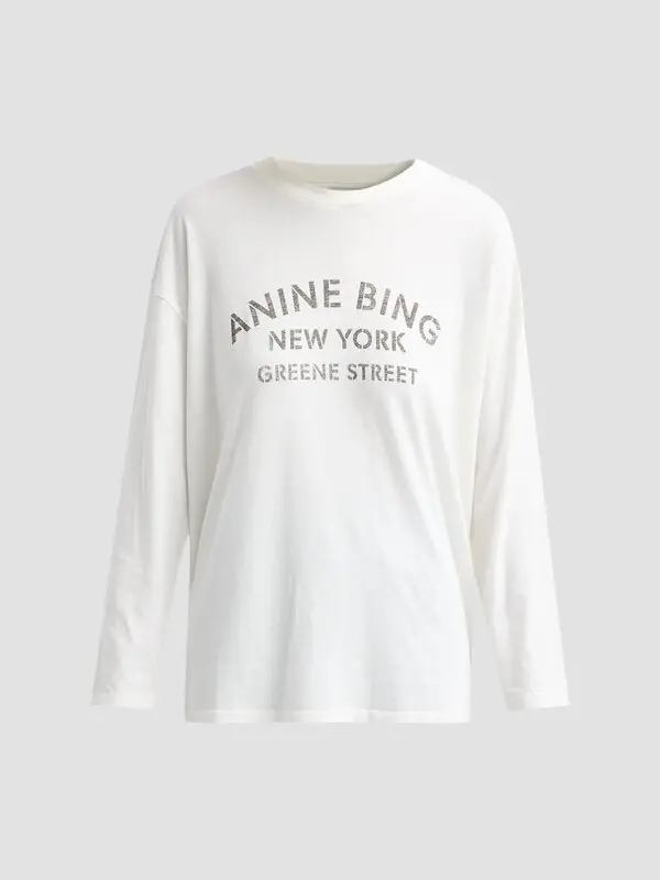 ANINE BING Ivan Stencil Logo Crewneck T-shirt - Ecru
