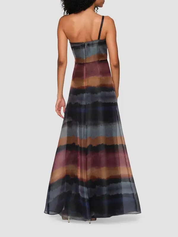 KAY UNGER Daniela Watercolor-print One-shoulder Gown