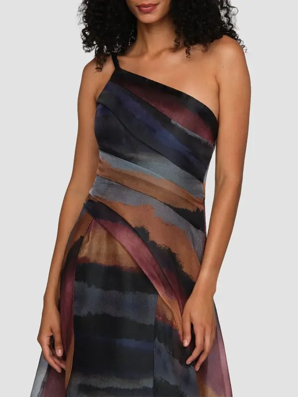 KAY UNGER Daniela Watercolor-print One-shoulder Gown