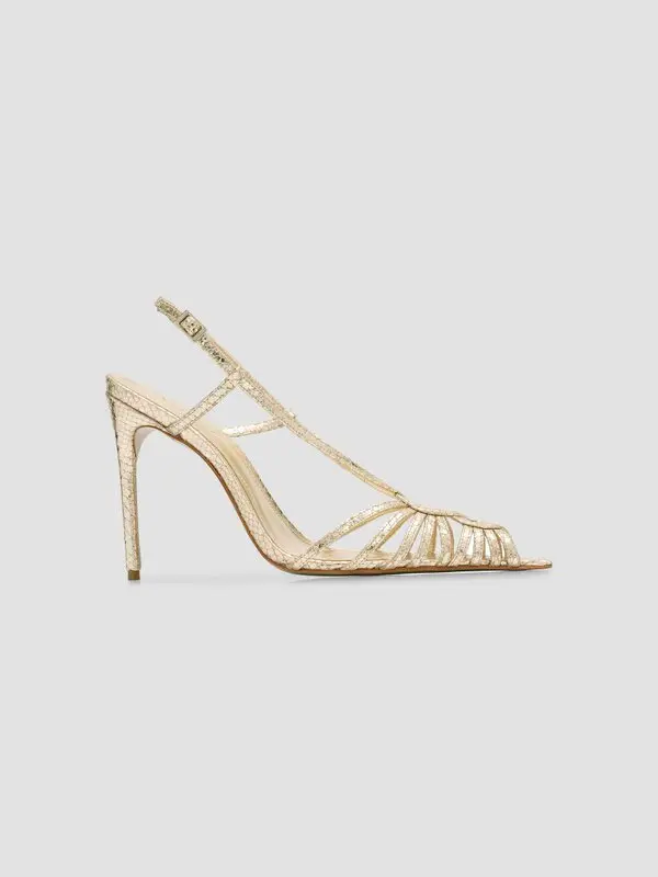 Schutz Seraphine 110mm Snakeskin-embossed Leather Peep-toe Sandals - Platinum