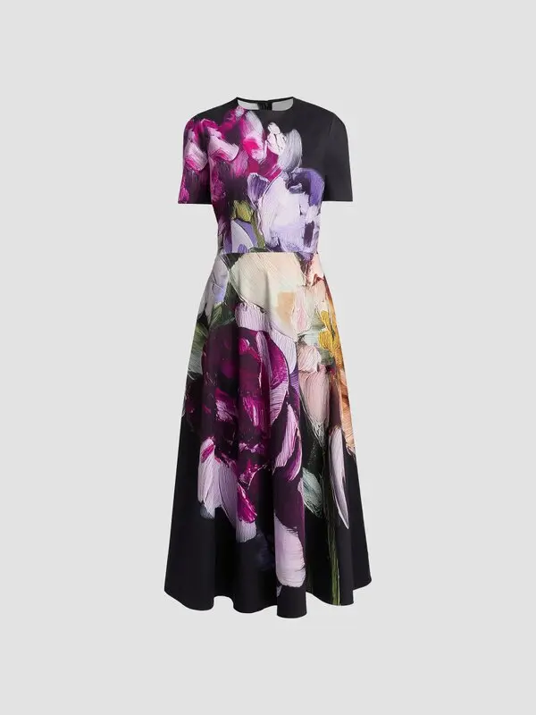 Rickie Freeman For Teri Jon Floral Cotton A-line Midi-dress - Black Multi