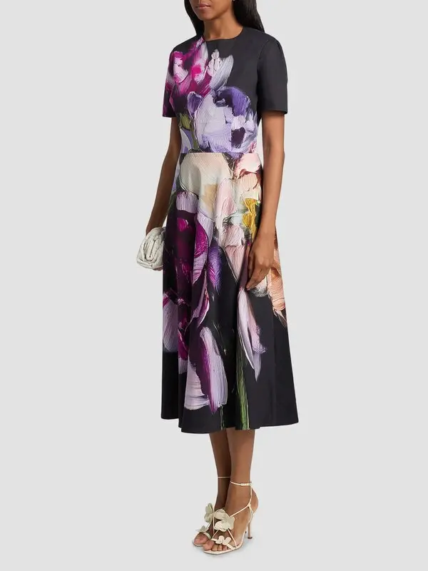 Rickie Freeman For Teri Jon Floral Cotton A-line Midi-dress