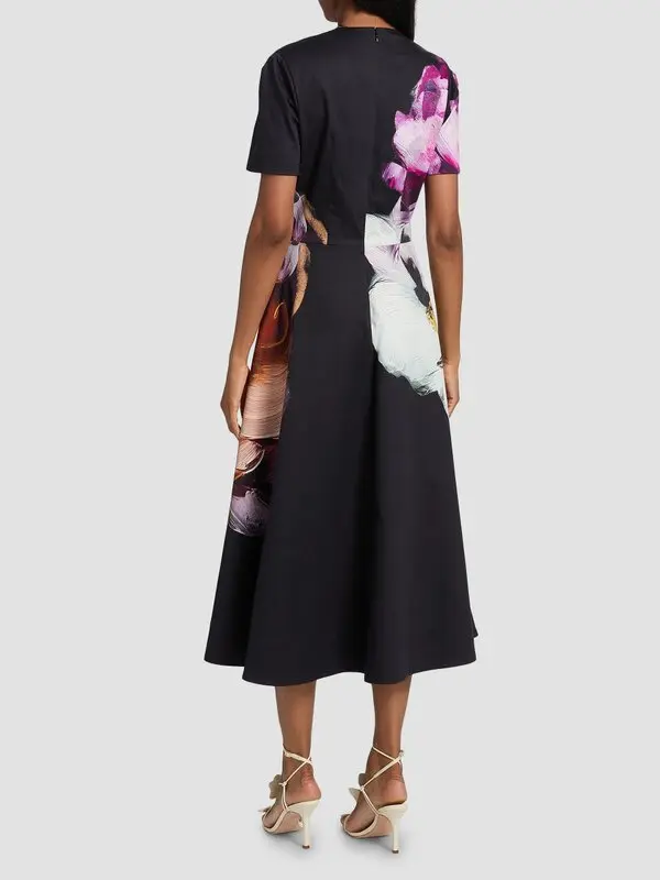 Rickie Freeman For Teri Jon Floral Cotton A-line Midi-dress