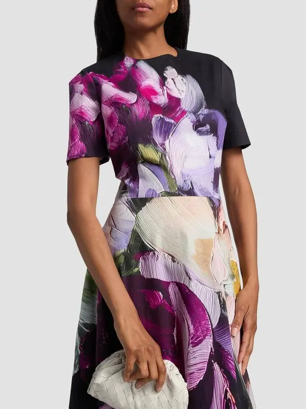 Rickie Freeman For Teri Jon Floral Cotton A-line Midi-dress