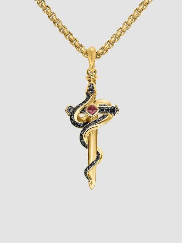 David Yurman Ouroboros Snake Amulet In 18k Yellow Gold - Ruby