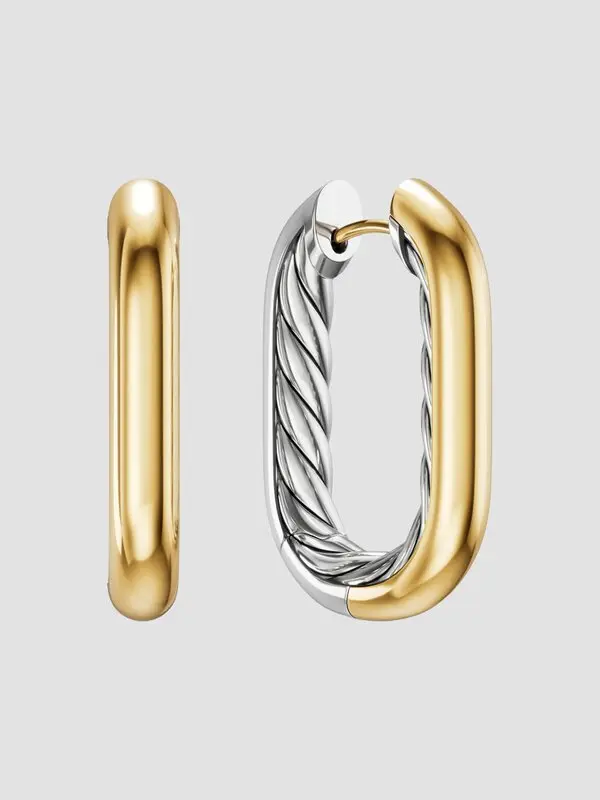 David Yurman Dy Madison Smooth Hoop Earrings In Sterling Silver With 14k Yellow Gold - Silver Multi