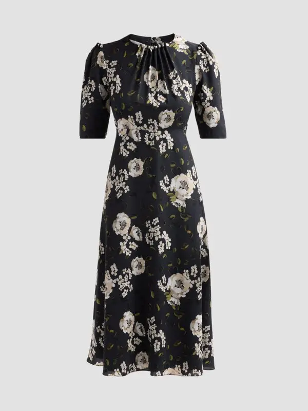 Rickie Freeman For Teri Jon Embellished Floral Cocktail Midi Dress