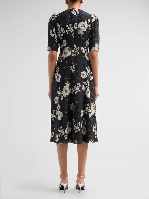 Rickie Freeman For Teri Jon Embellished Floral Cocktail Midi Dress