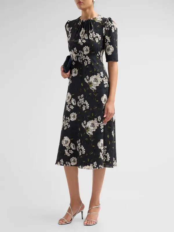 Rickie Freeman For Teri Jon Embellished Floral Cocktail Midi Dress